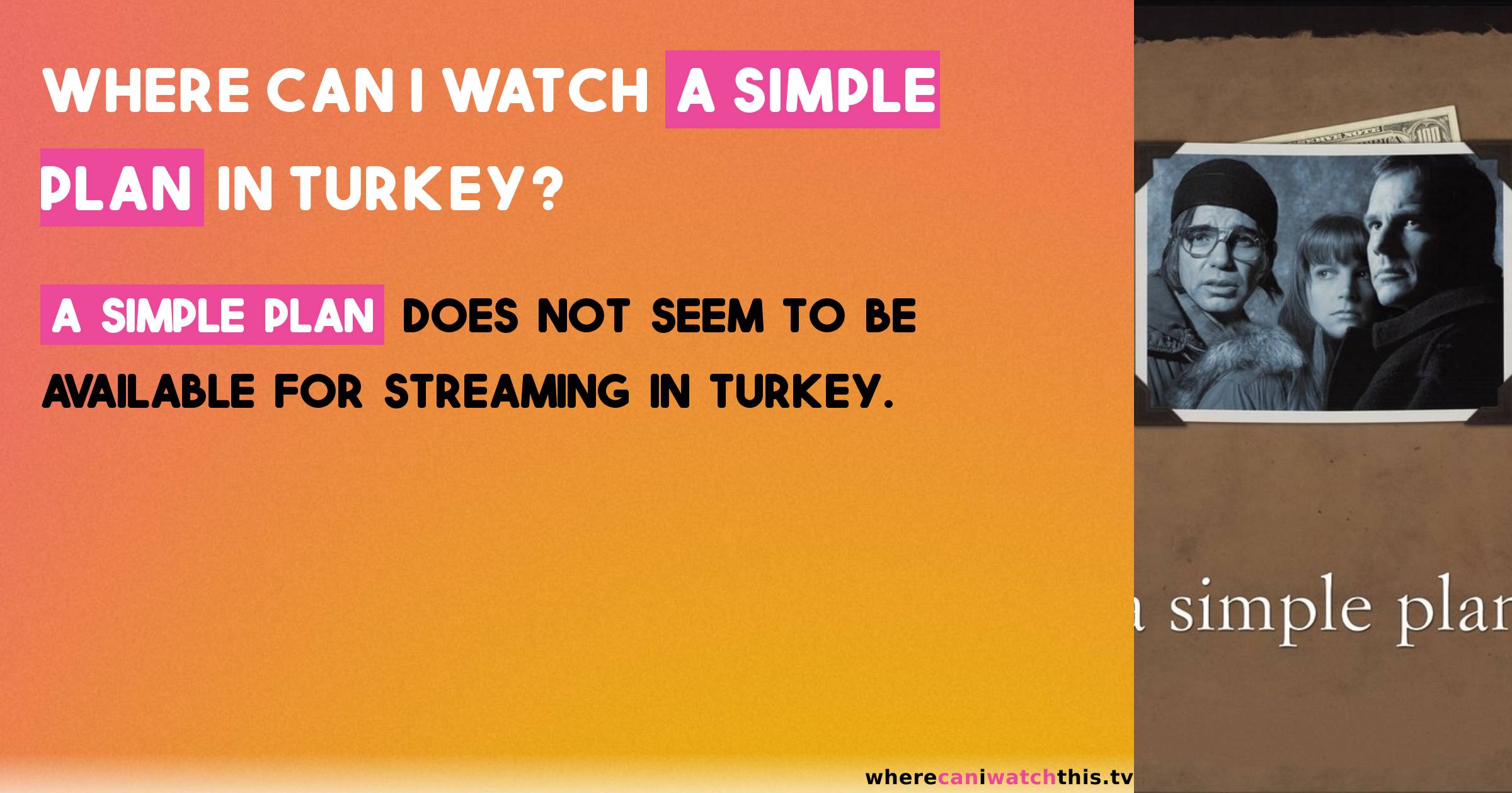 Where can I watch A Simple Plan in Turkey?