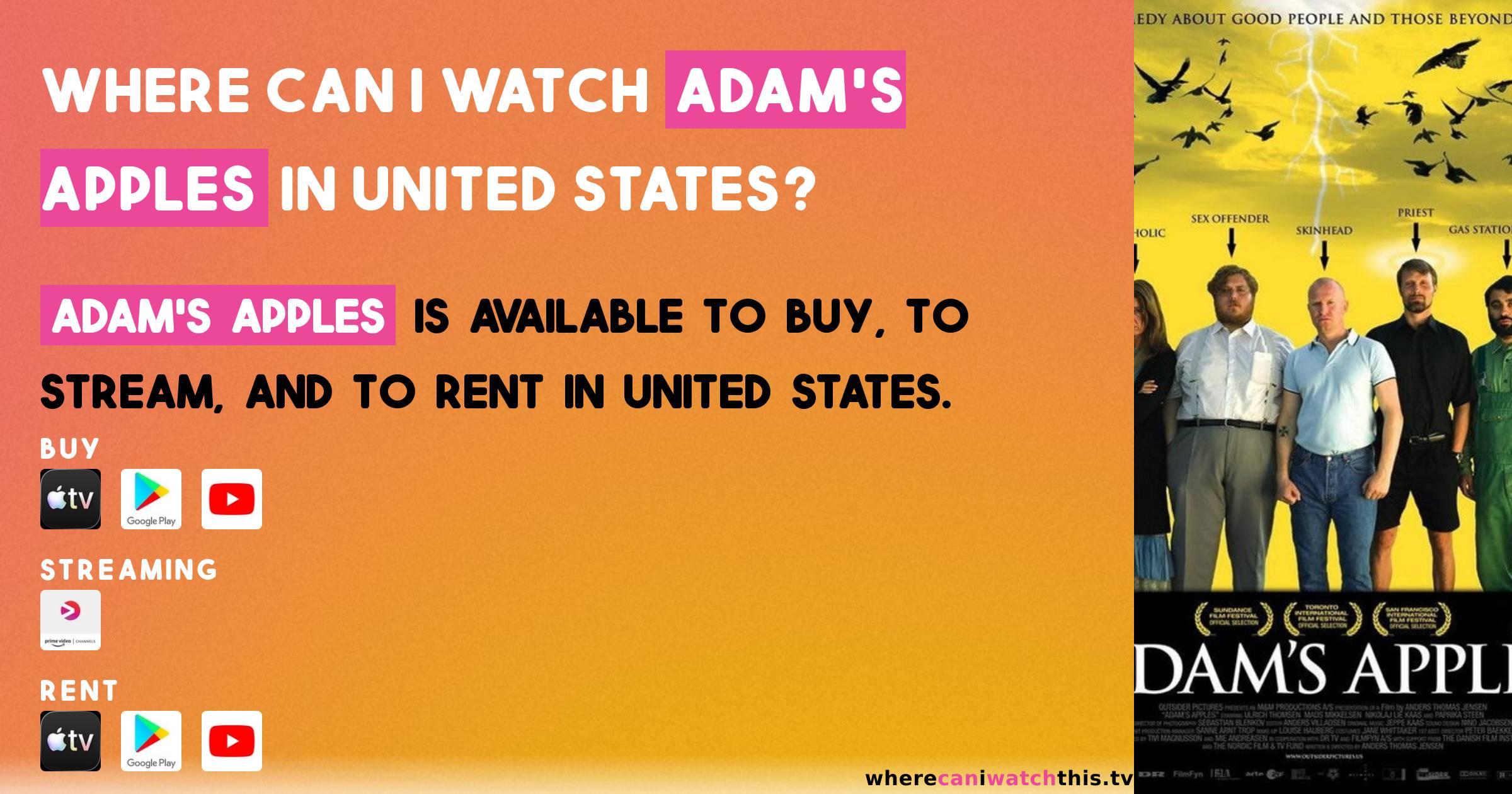 Where can I watch Adam's Apples in United States?