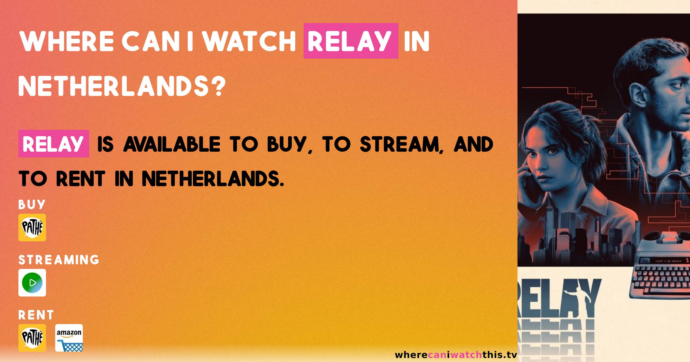 Where can I watch Relay in Netherlands?