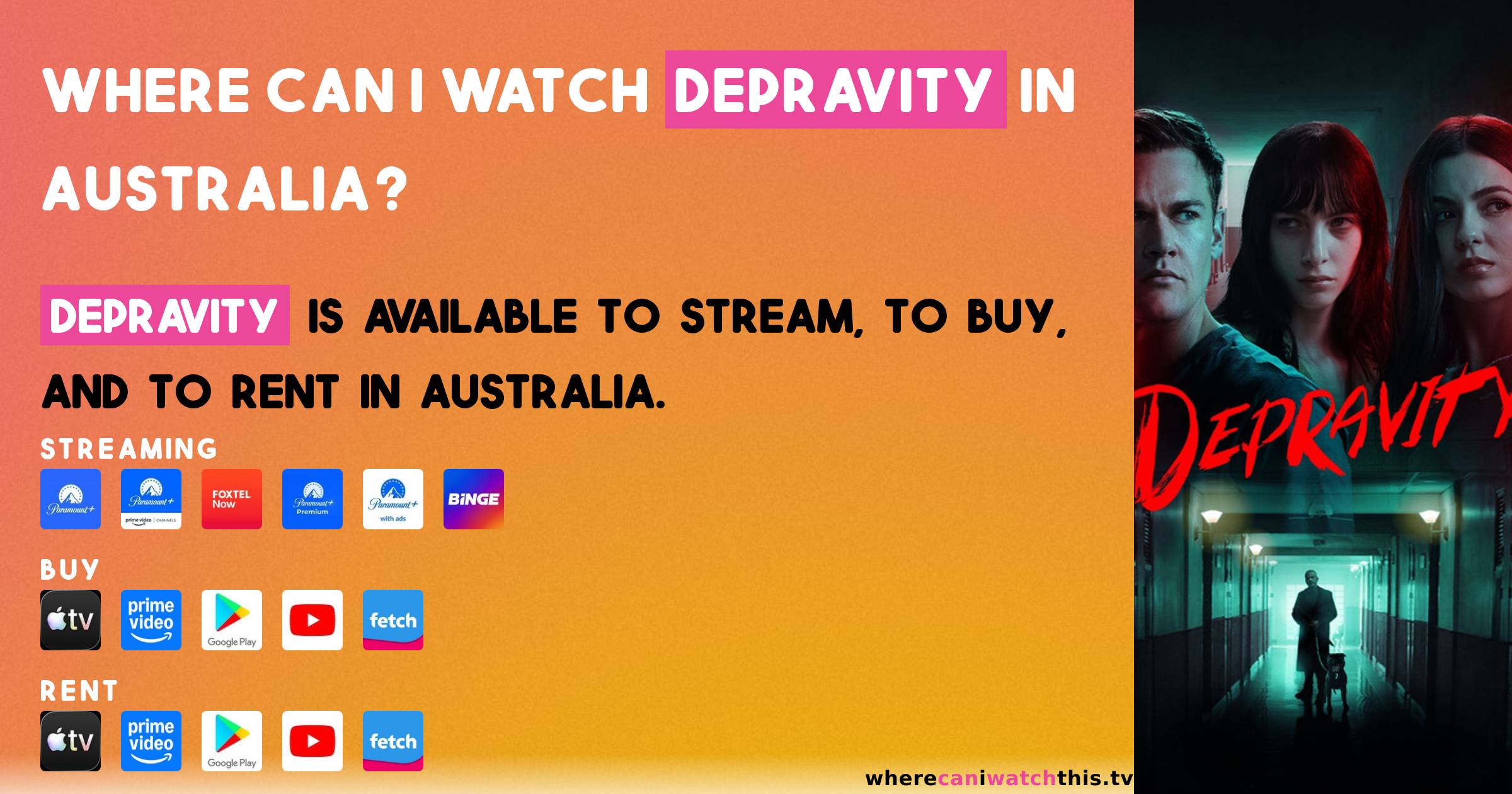 Where can I watch Depravity in Australia?