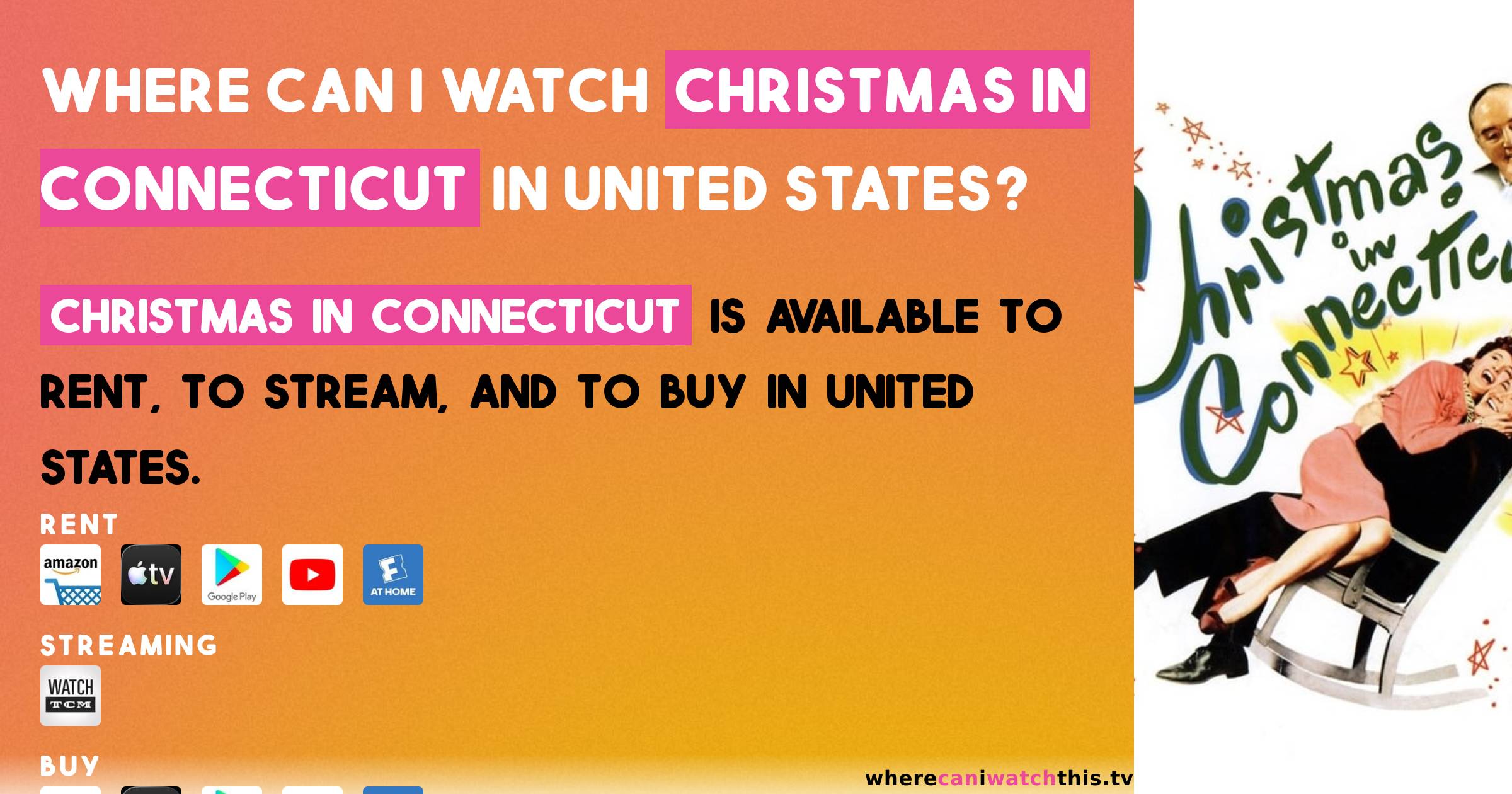 Where can I watch Christmas in Connecticut in United States?