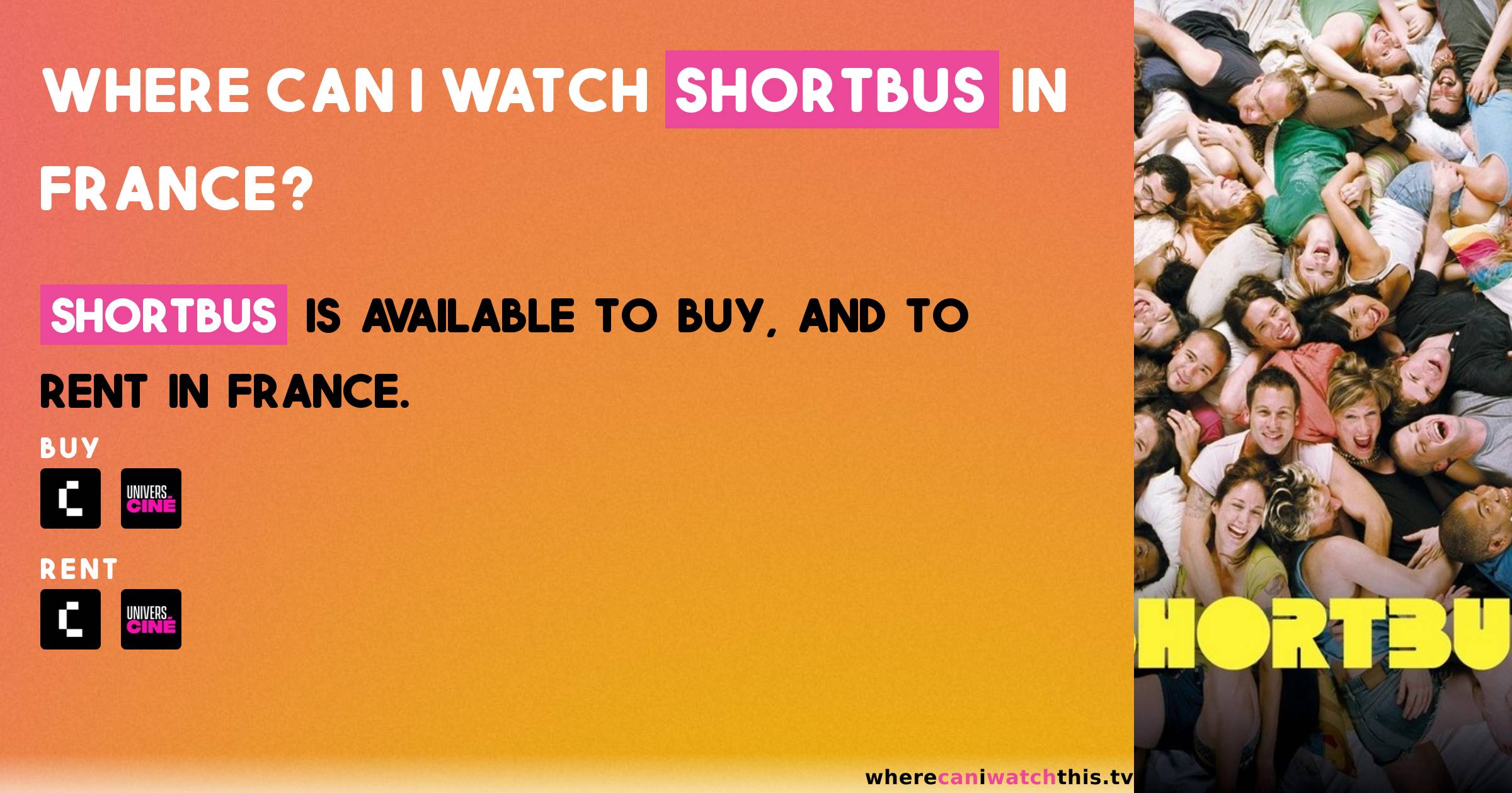 Where can I watch Shortbus in France?