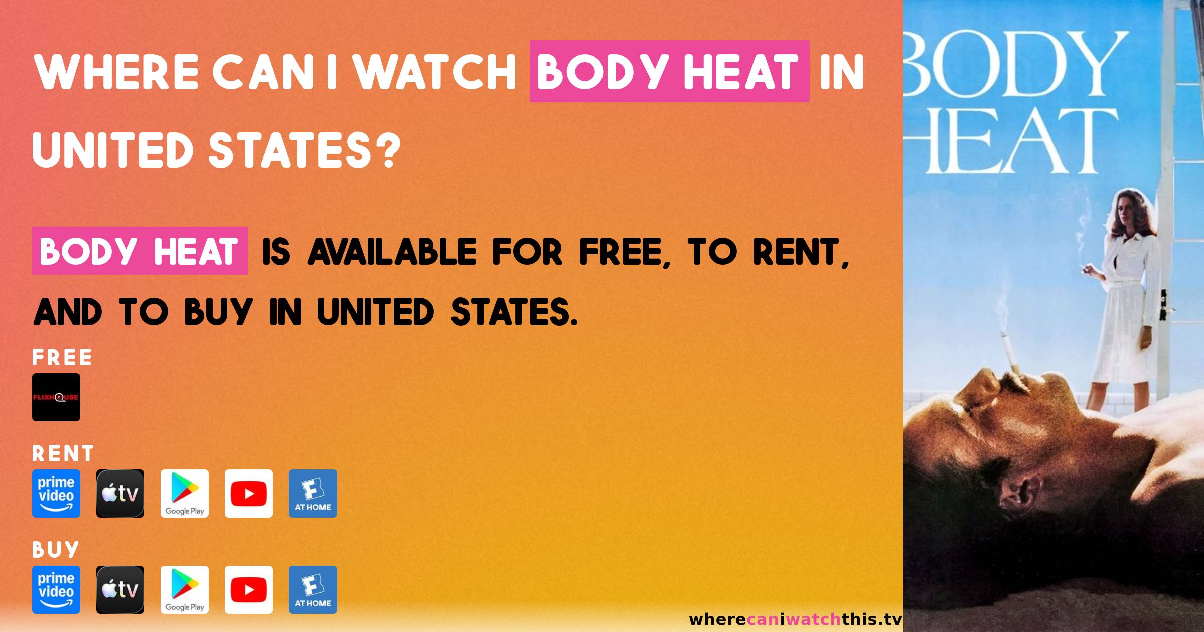Where can I watch Body Heat in United States?