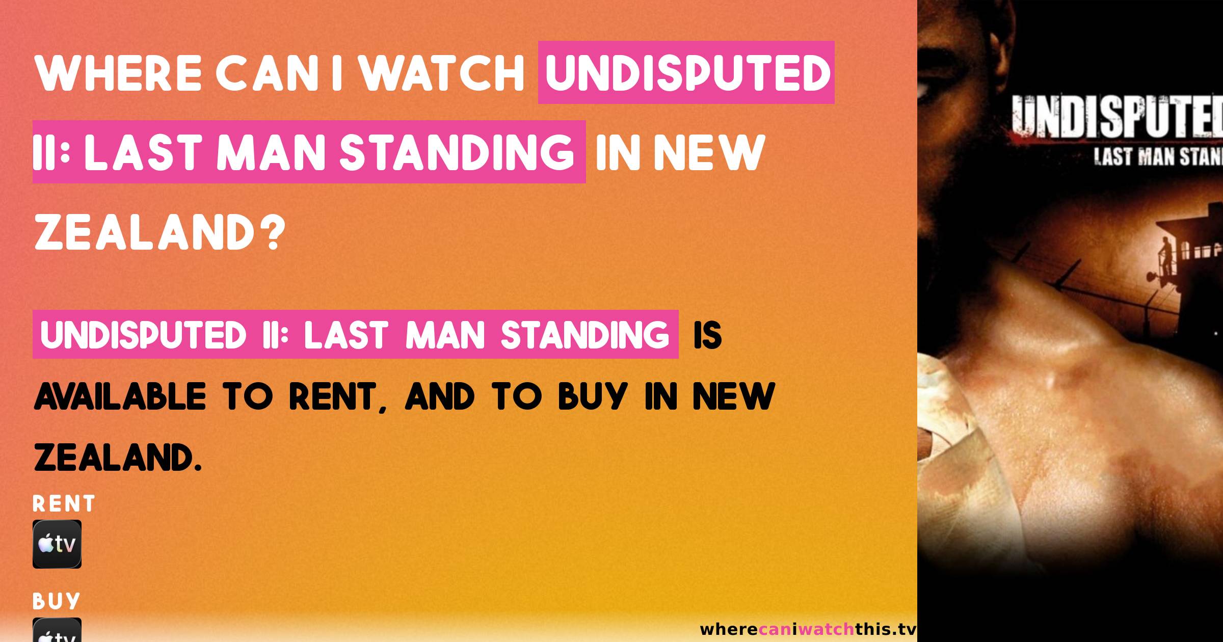 Where can I watch Undisputed II: Last Man Standing in New Zealand?