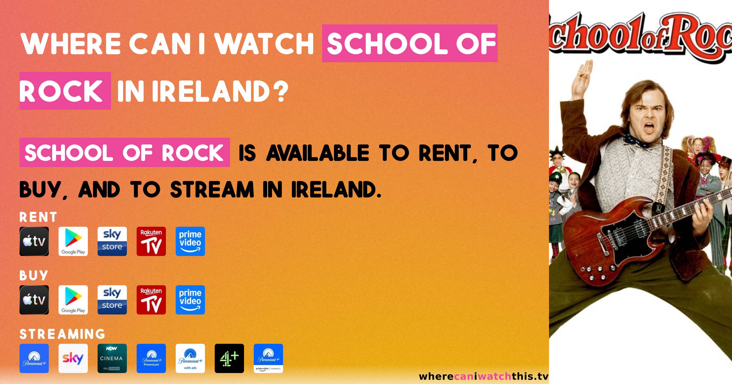 Where can I watch School of Rock in Ireland?