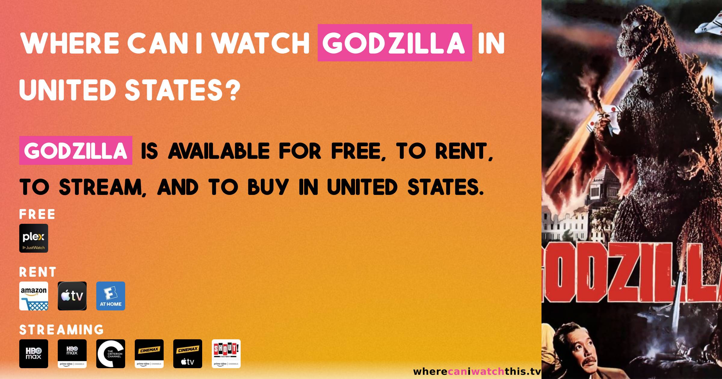 Where can I watch Godzilla in United States?
