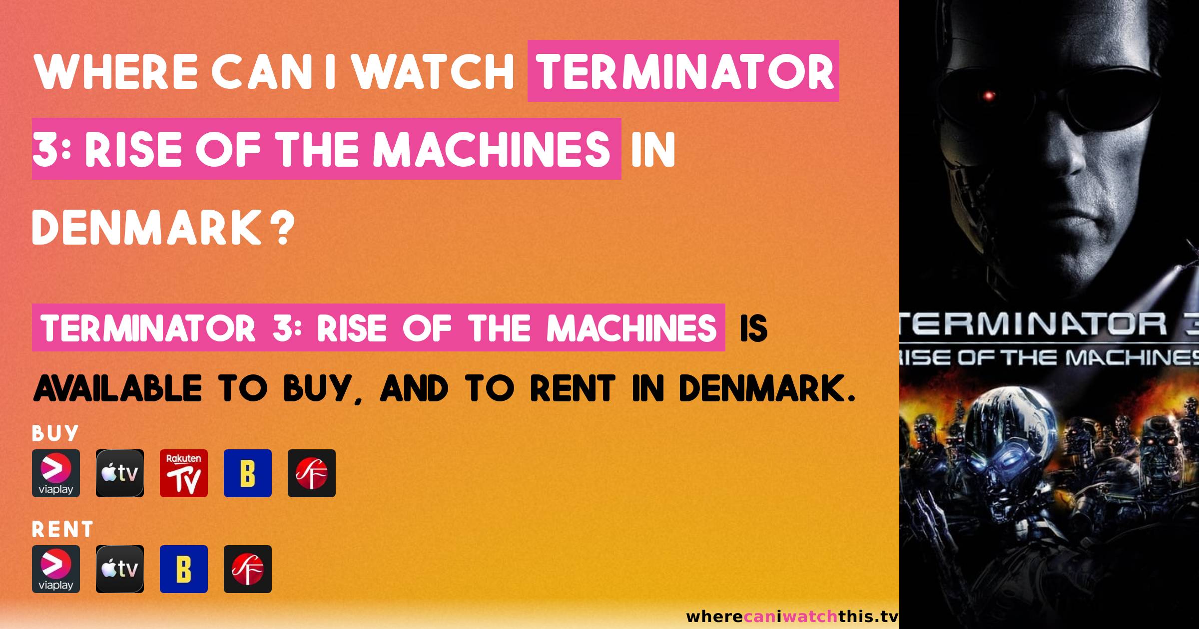 Where can I watch Terminator 3: Rise of the Machines in Denmark?