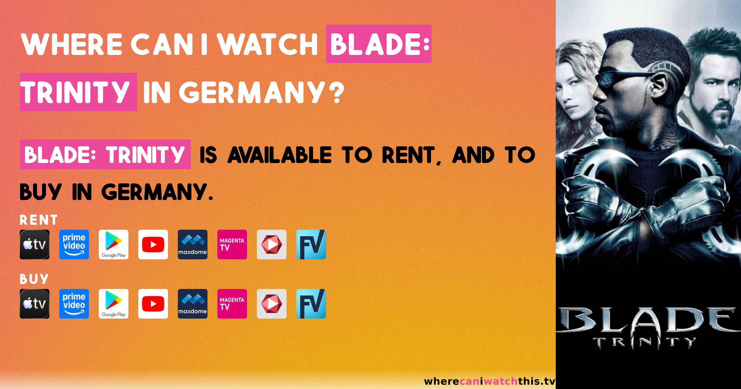 Where can I watch Blade: Trinity in Germany?