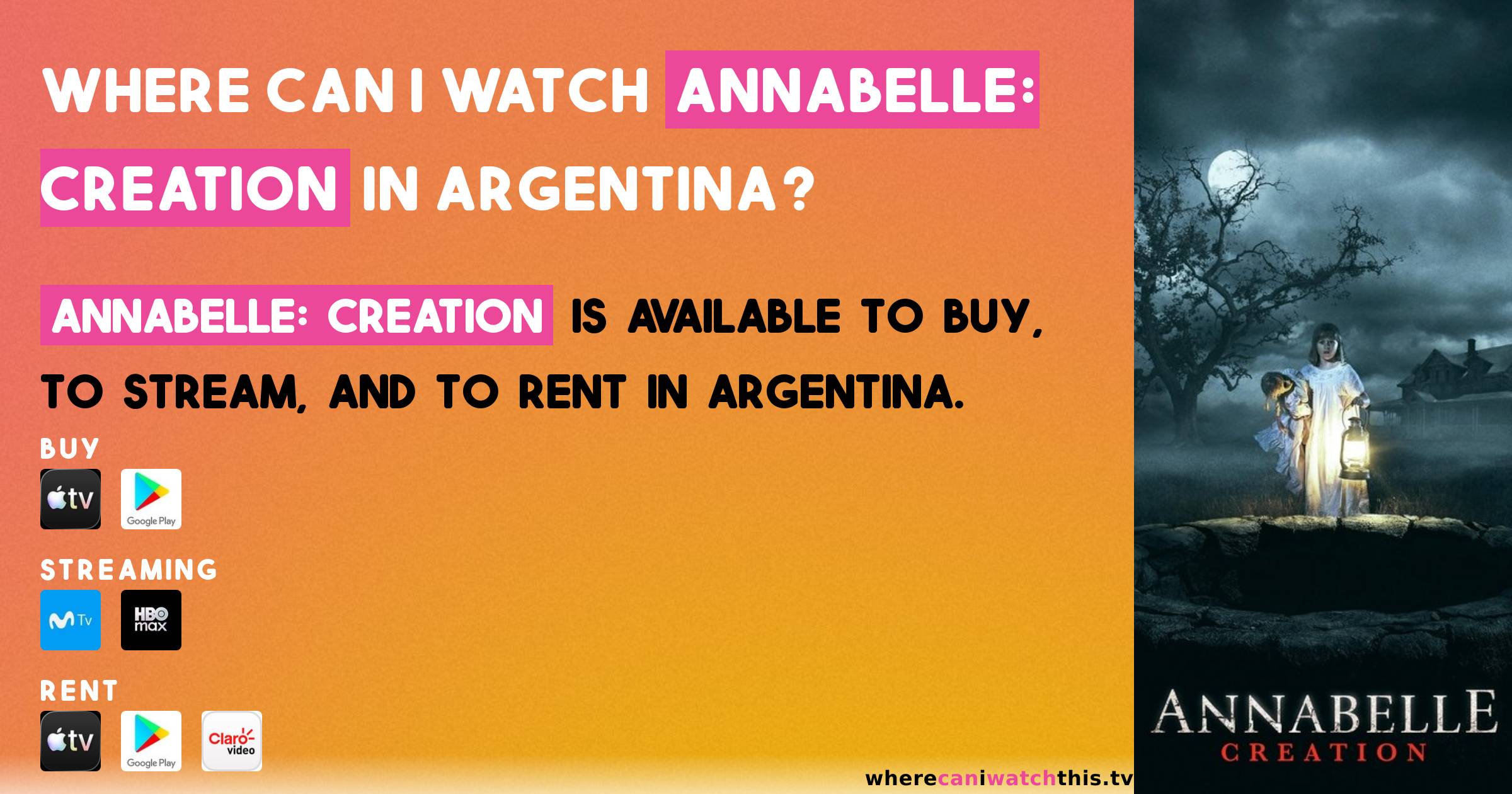 Where can I watch Annabelle: Creation in Argentina?