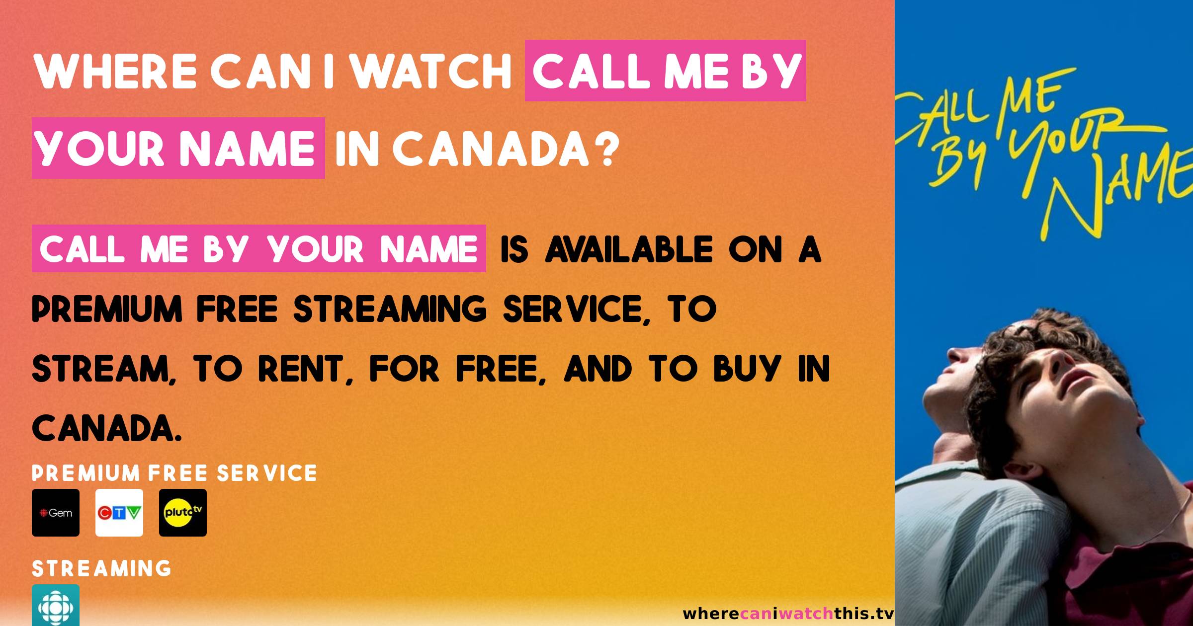Where can I watch Call Me by Your Name in Canada?