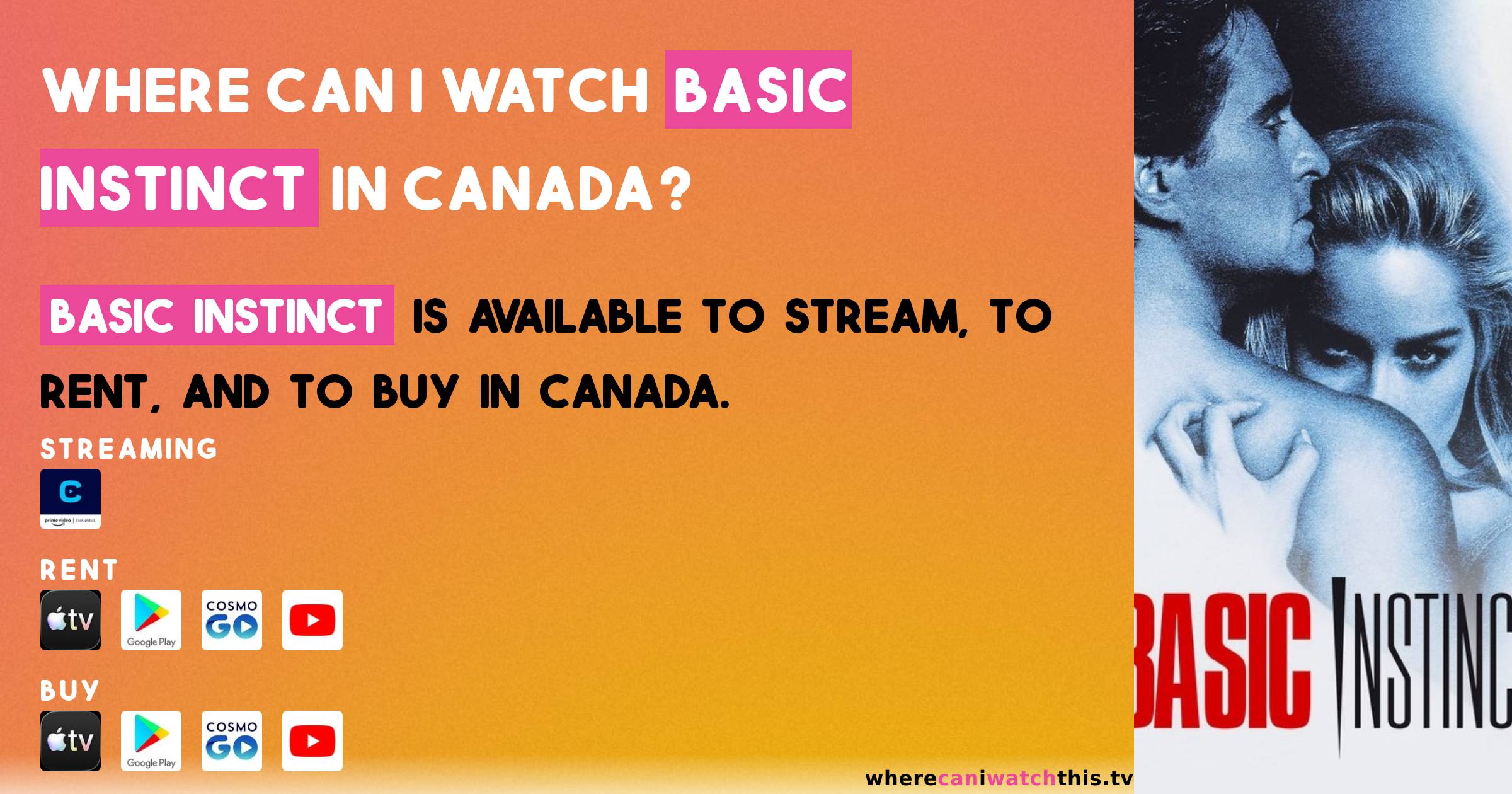 Where can I watch Basic Instinct in Canada?