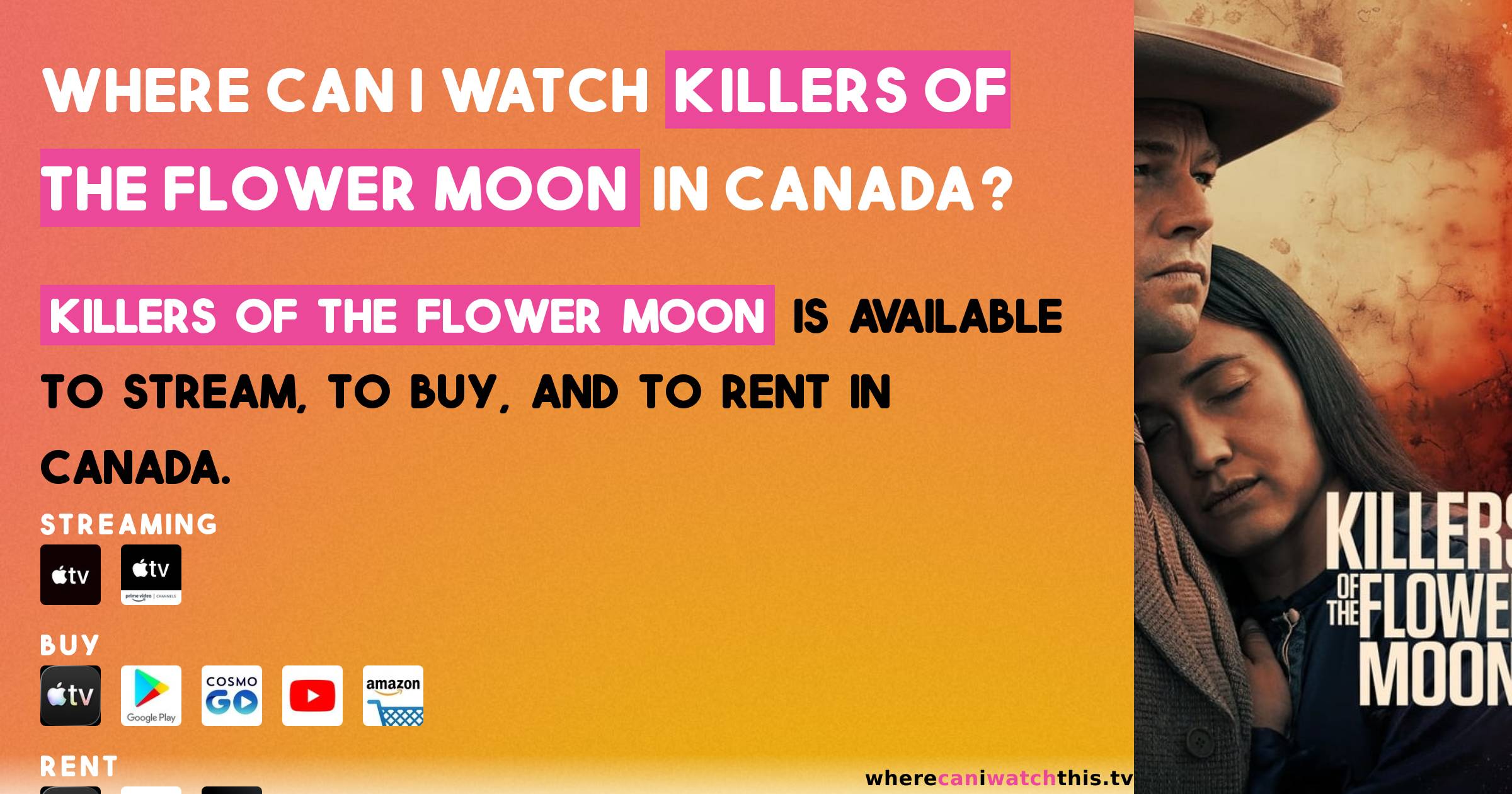 Where can I watch Killers of the Flower Moon in Canada?