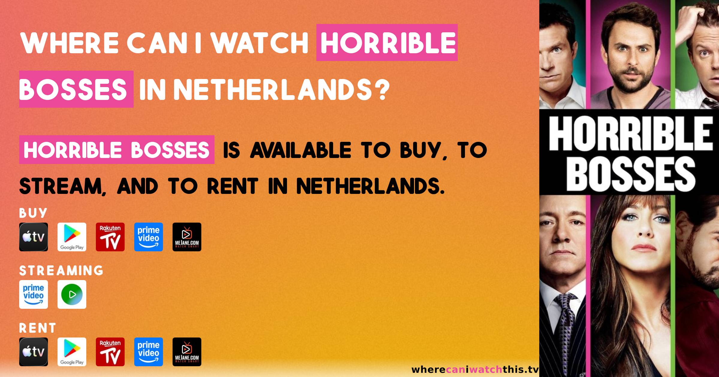Where can I watch Horrible Bosses in Netherlands?