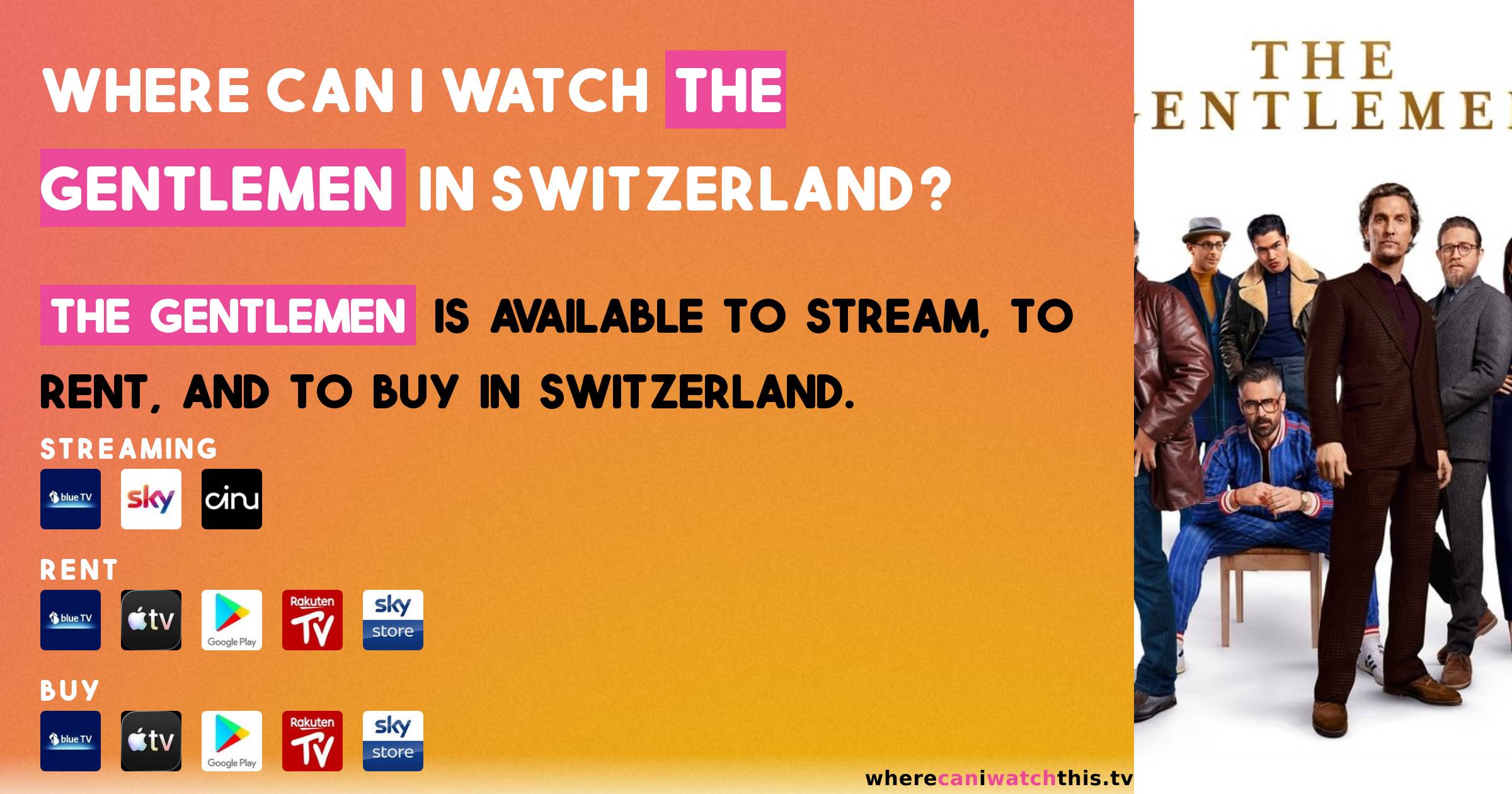 Where can I watch The Gentlemen in Switzerland?