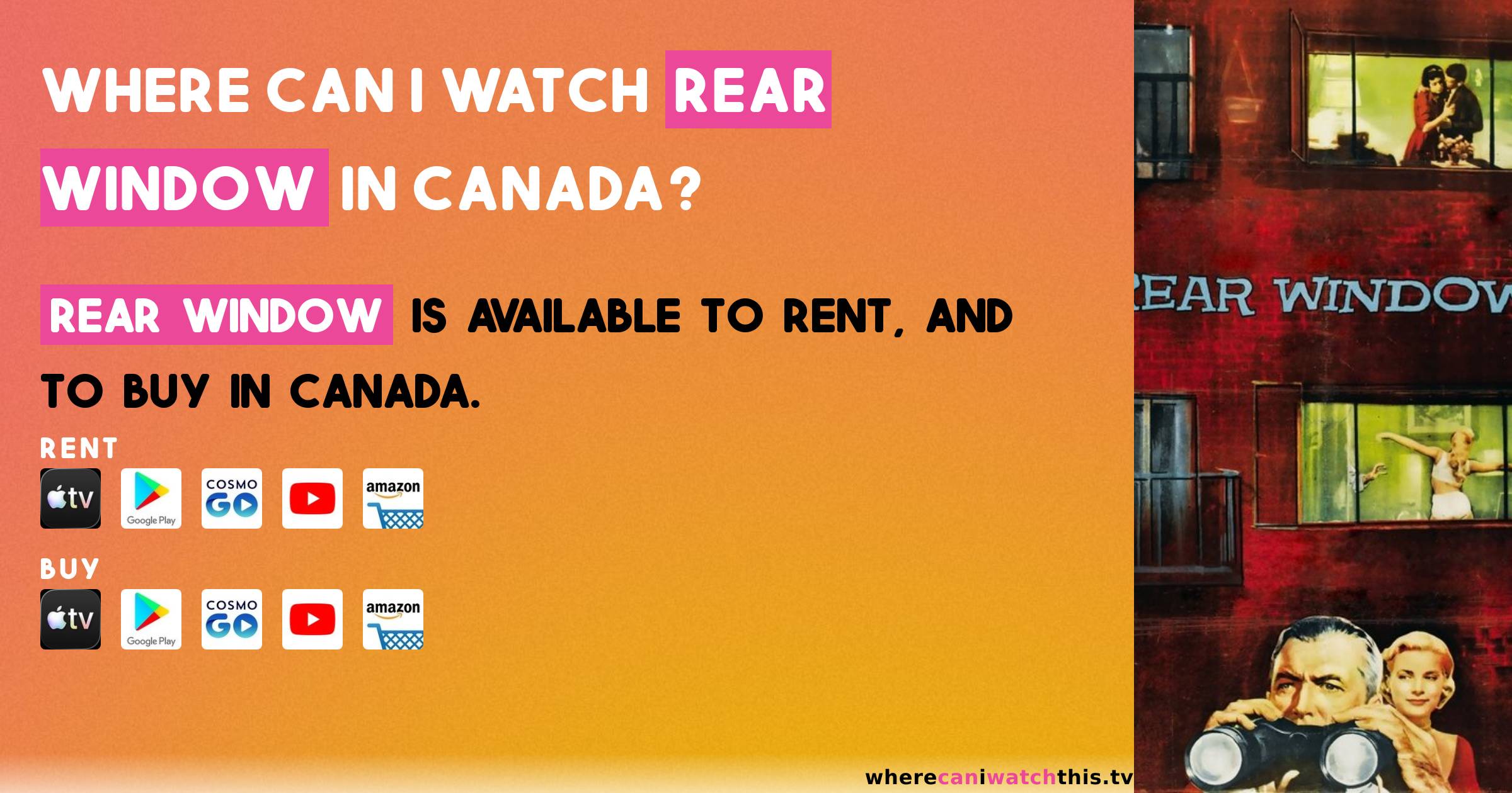 Where can I watch Rear Window in Canada?