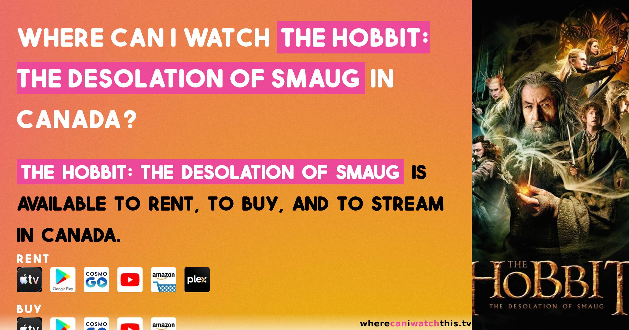 Where can I watch The Hobbit: The Desolation of Smaug in Canada?