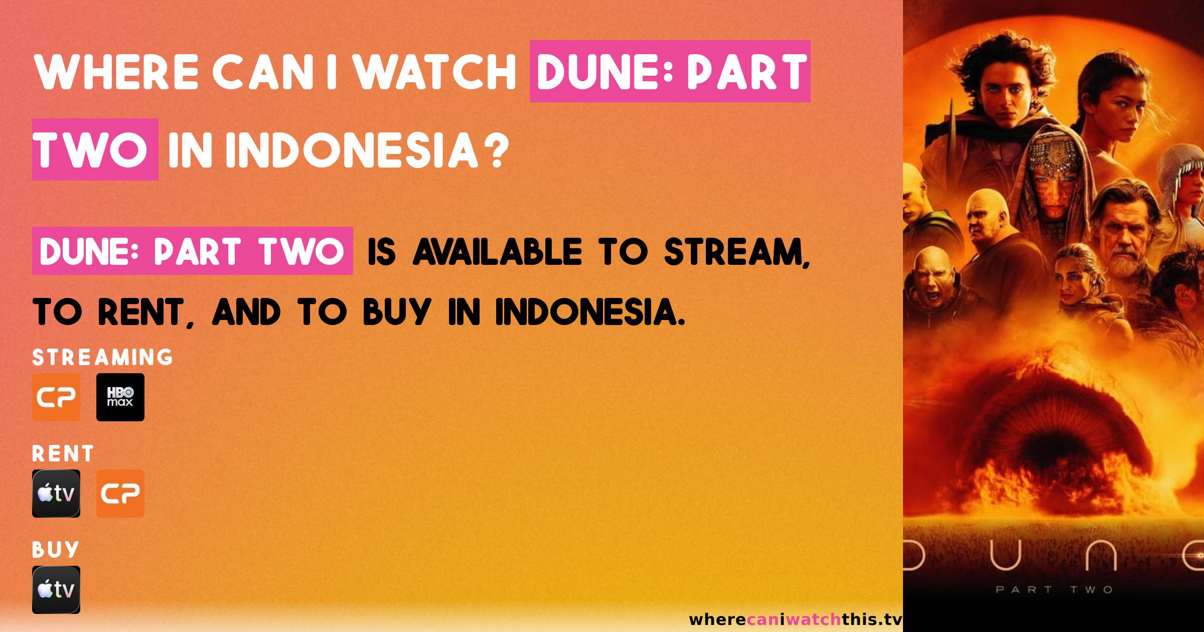 Where can I watch Dune: Part Two in Indonesia?