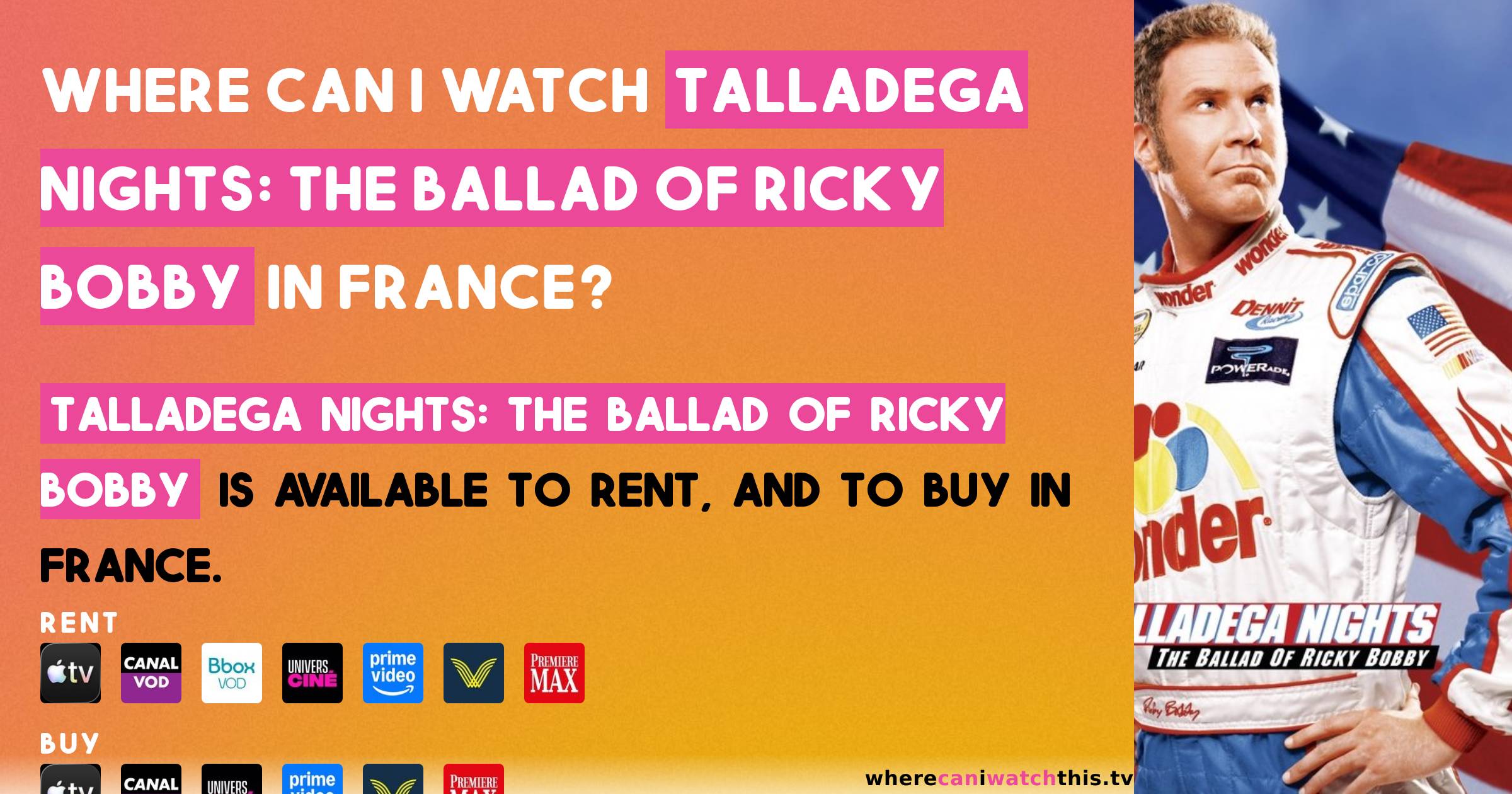 Where can I watch Talladega Nights: The Ballad of Ricky Bobby in France?